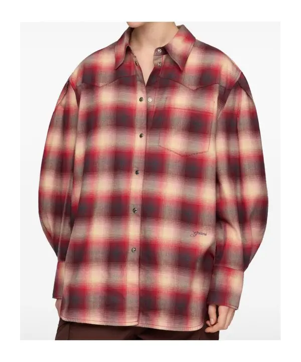 GANNI Checked Balloon-sleeve Shirt - Nude