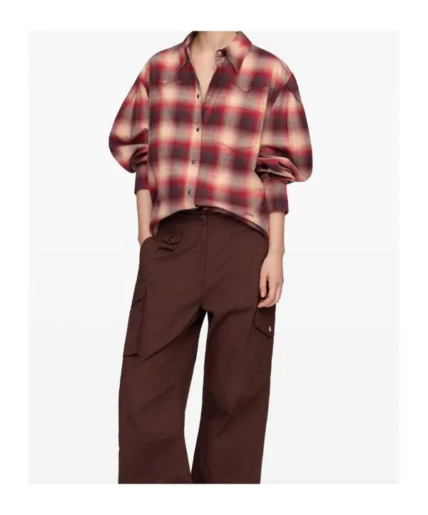 GANNI Checked Balloon-sleeve Shirt - Nude