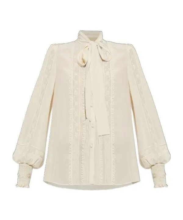 Valentino Garavani Long Sleeve Bow Neck Shirt - Nude