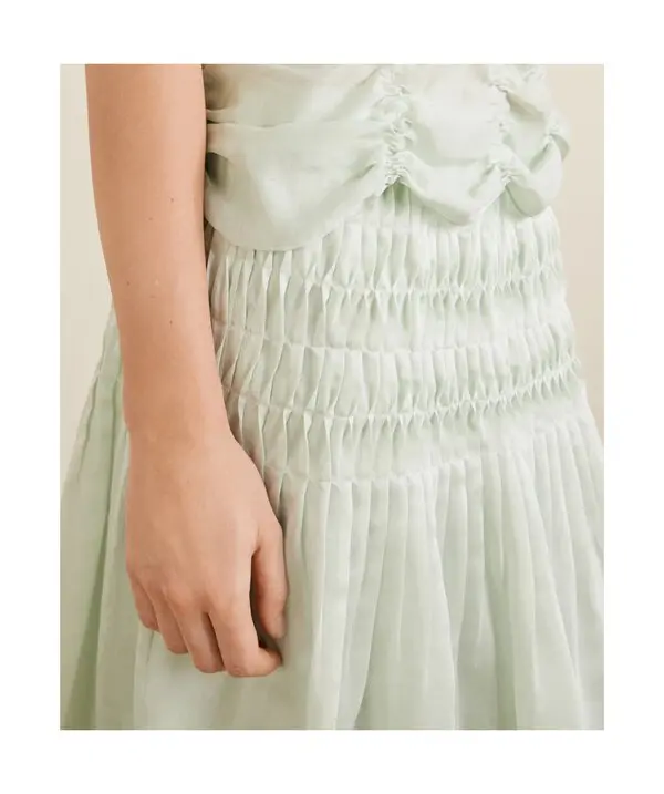 Khaite Ruched Lyocell And Silk-blend Skirt - Lime Green