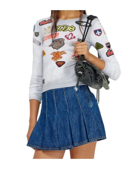 DIESEL® Ribbed Jersey Long-sleeve Top With All-over Patch Print - White