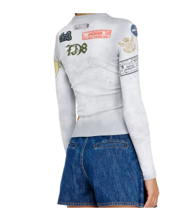 DIESEL® Ribbed Jersey Long-sleeve Top With All-over Patch Print - White