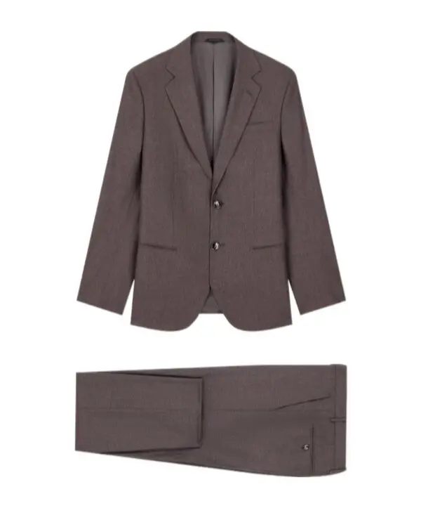 Giorgio Armani Slim-fit Suit Soho In Virgin Wool Flannel With Peak Lapels - Brown