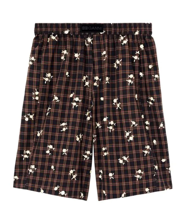 GANNI Printed Check Shorts - Black