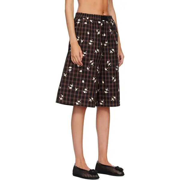 GANNI Printed Check Shorts - Black