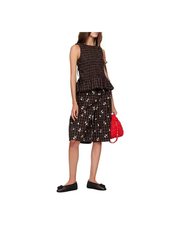 GANNI Printed Check Shorts - Black