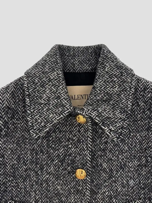 Valentino Garavani Chevron Cropped Peacoat - Black