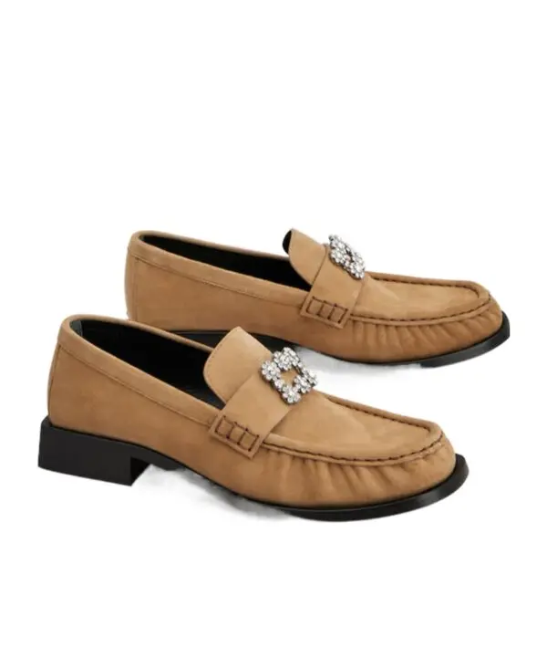 ROGER VIVIER Viv Moc Strass Loafers - Beige
