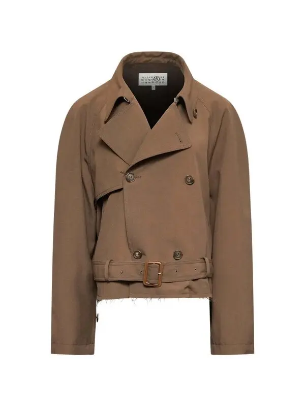 MAISON MARGIELA Belted Wool Blend Cropped Jacket - Brown