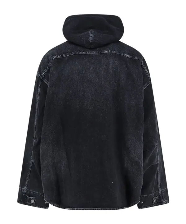 Balenciaga Long-sleeve Hooded Denim Jacket With Logo Detailing