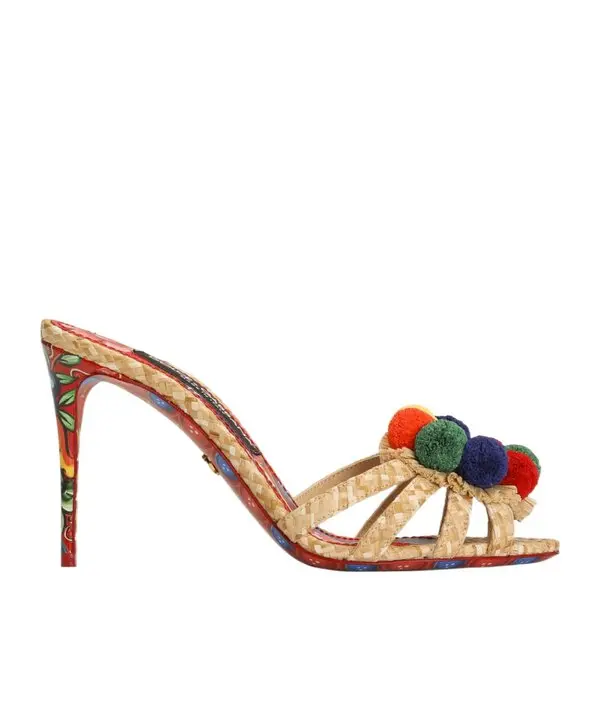Dolce & Gabbana Raffia Mules With Embroidery
