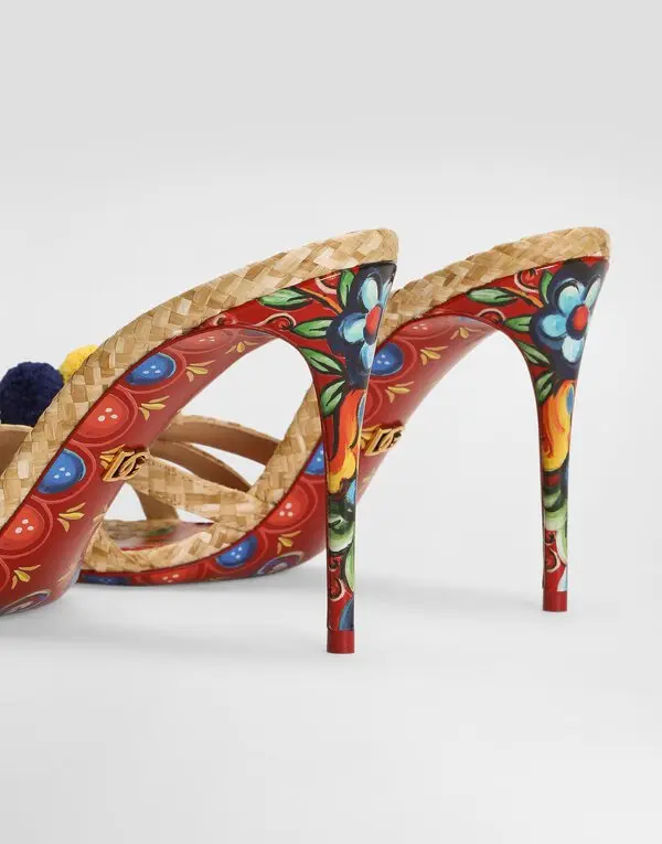 Dolce & Gabbana Raffia Mules With Embroidery