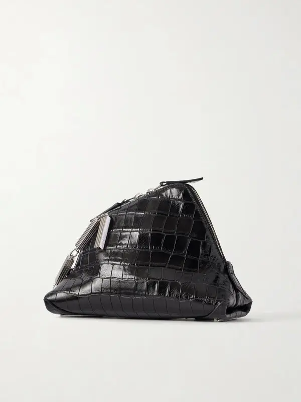 Attico Asymmetric Croc-effect Leather Clutch
