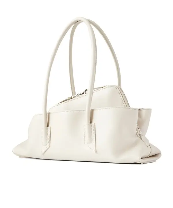 Attico Small Asymmetric Leather Shoulder Bag - White