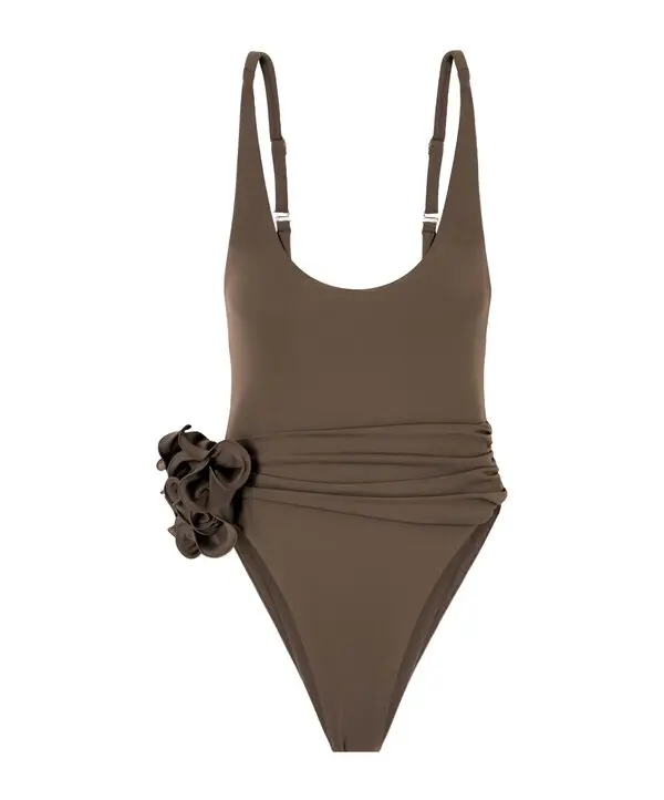 Magda Butrym Embellished Gathered Swimsuit - Brown