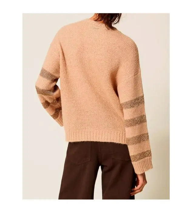 TWINSET Striped Blend Sweater With Sequin Embellishments