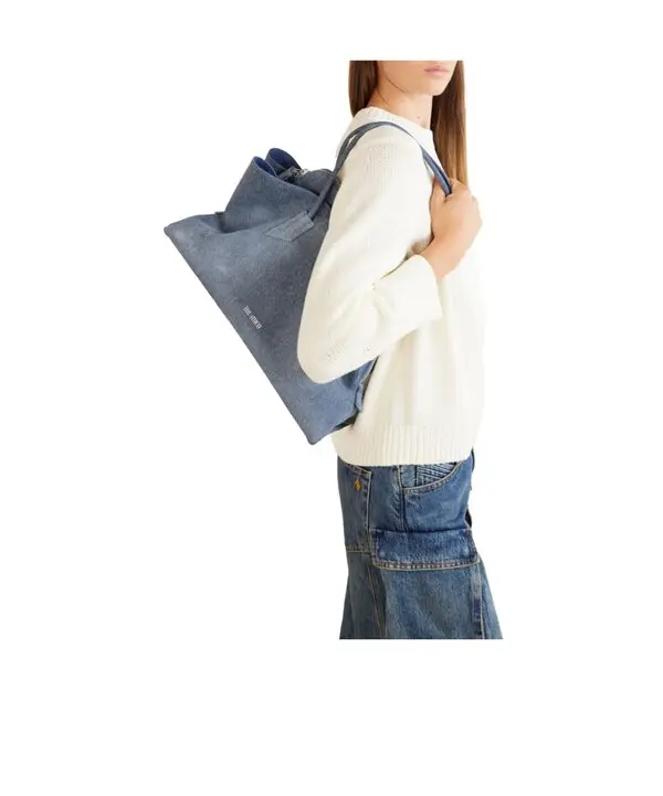 Attico Medium Asymmetric Denim Shoulder Bag