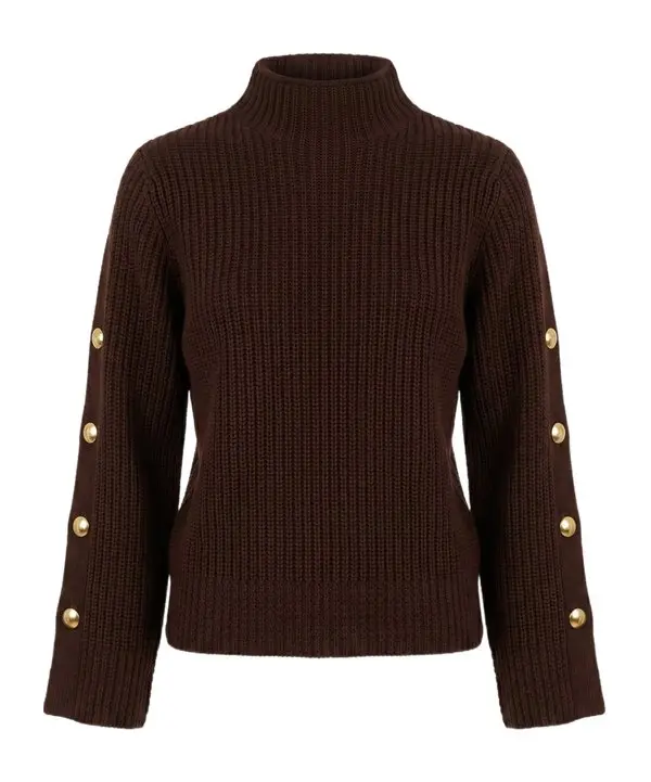 TWINSET Ribbed Mock Neck Button Detailed Long Sleeve Jumper - Black