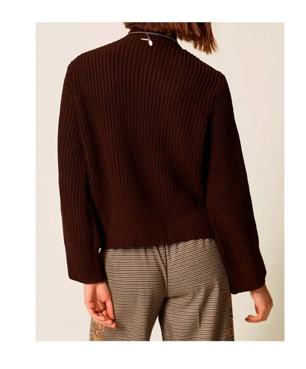 TWINSET Ribbed Mock Neck Button Detailed Long Sleeve Jumper