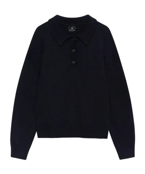 ANINE BING Lee Polo Sweater Navy