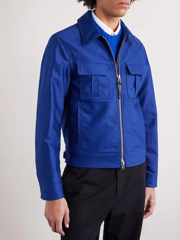 TOM FORD Slim-fit Cotton-satin Blouson Jacket - Blue