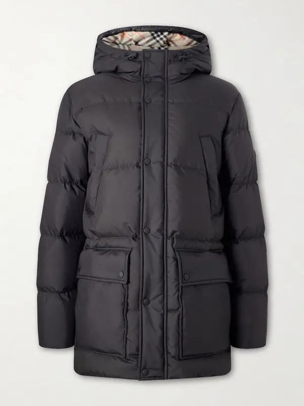 Burberry Quilted Down Hooded Jacket With Wool Trim - Black