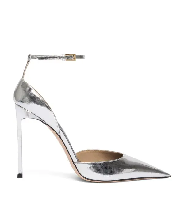 TOM FORD Metallic Leather Vertigo Mules 105 - Silver