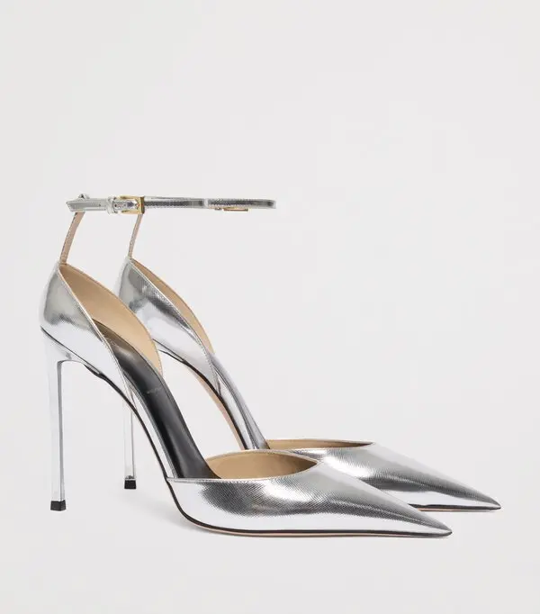TOM FORD Metallic Leather Vertigo Mules 105 - Silver
