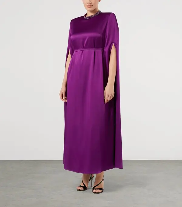 Marina Rinaldi Satin Embellished Maxi Cape Dress