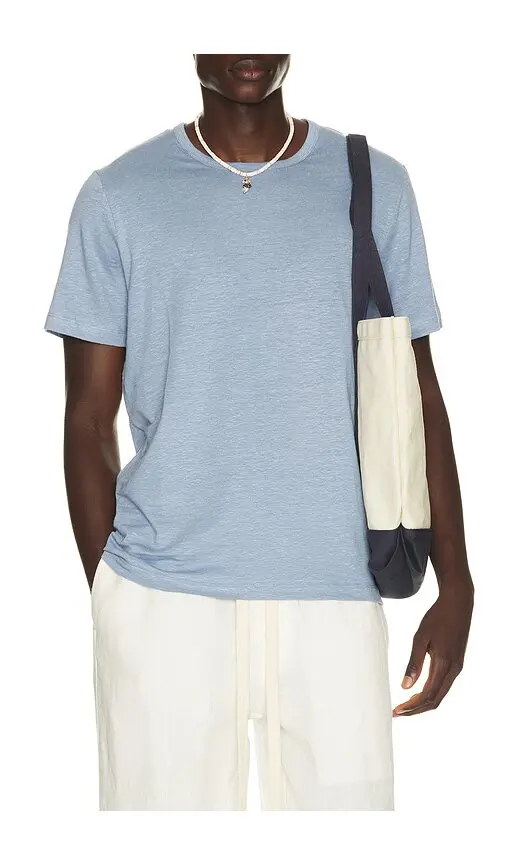 Onia Stretch Linen Crewneck Tee Shirt In Blue - Soft Blue