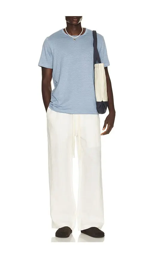 Onia Stretch Linen Crewneck Tee Shirt In Blue - Soft Blue