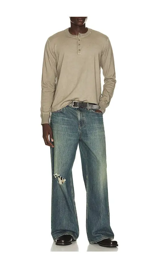 Rag & Bone Washed Supima Henley In Grey