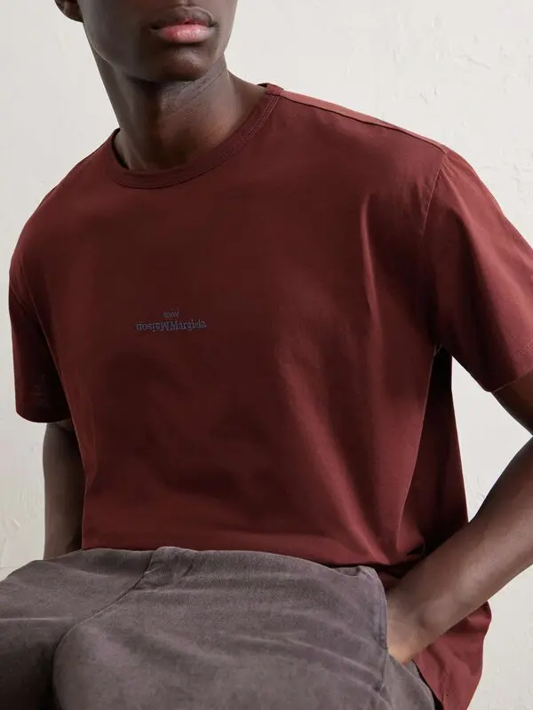 MAISON MARGIELA Logo-embroidered Cotton-jersey T-shirt - Red