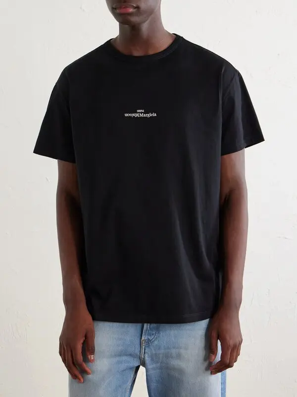 MAISON MARGIELA Logo-embroidered Cotton-jersey T-shirt - Black