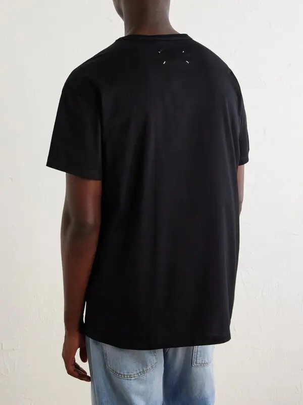 MAISON MARGIELA Logo-embroidered Cotton-jersey T-shirt - Black
