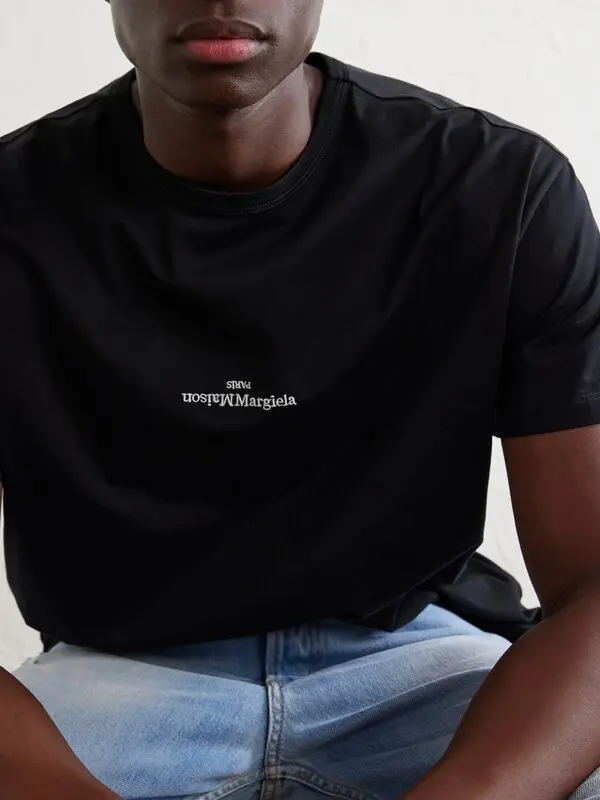 MAISON MARGIELA Logo-embroidered Cotton-jersey T-shirt - Black