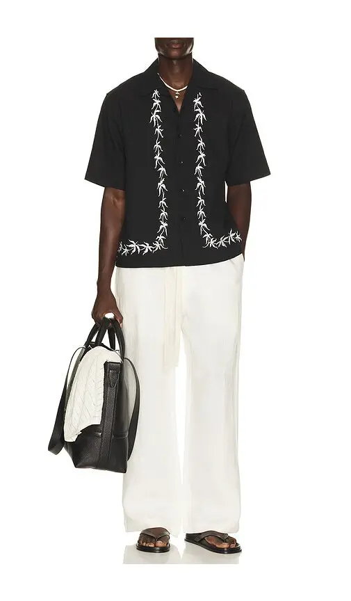 Commas Palm Embroidery Bowling Shirt