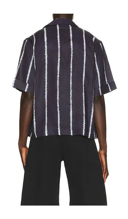 Commas Shibori Stripe Cuffed Camp Collar Shirt In Blue