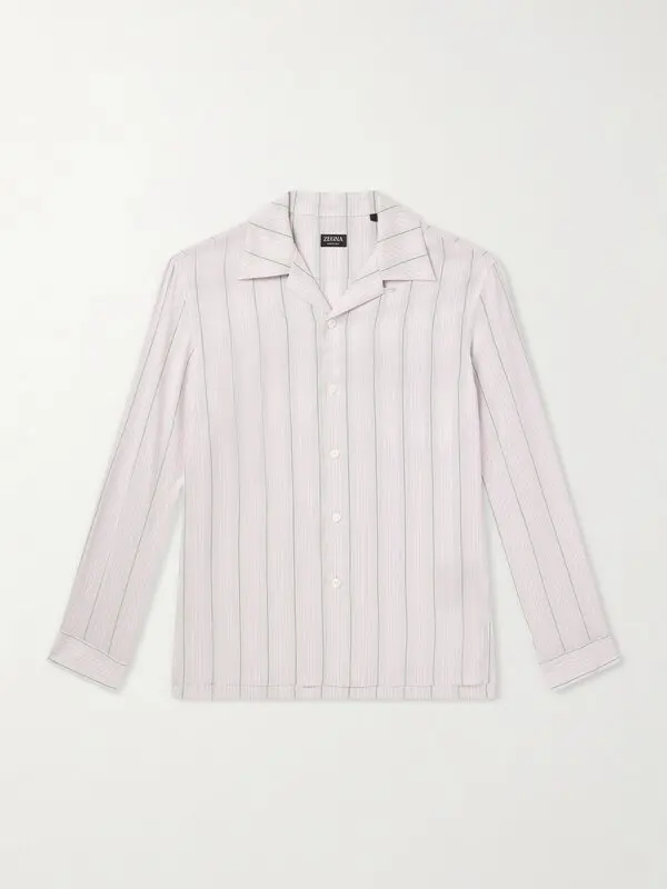 Zegna Striped Camp-collar Silk Shirt