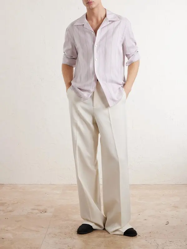 Zegna Striped Camp-collar Silk Shirt