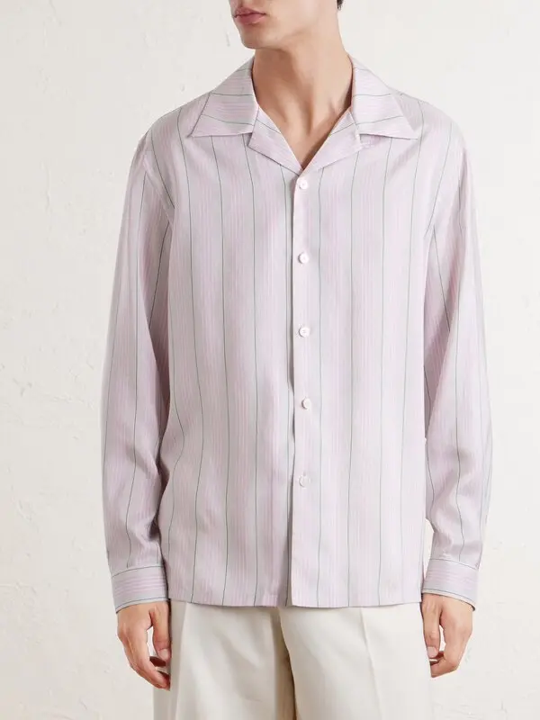 Zegna Striped Camp-collar Silk Shirt