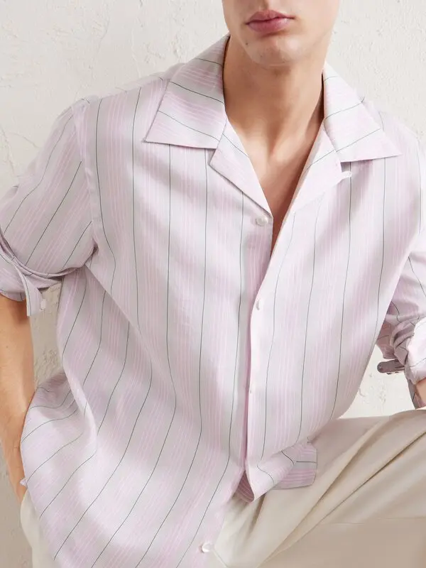 Zegna Striped Camp-collar Silk Shirt