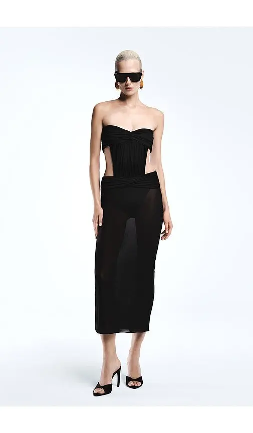 Revolve Strapless Sweetheart Midi Dress With Cutouts - Black
