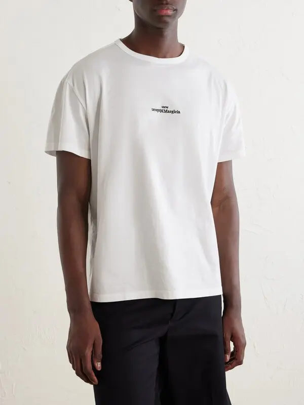MAISON MARGIELA Logo-embroidered Cotton-jersey T-shirt - White