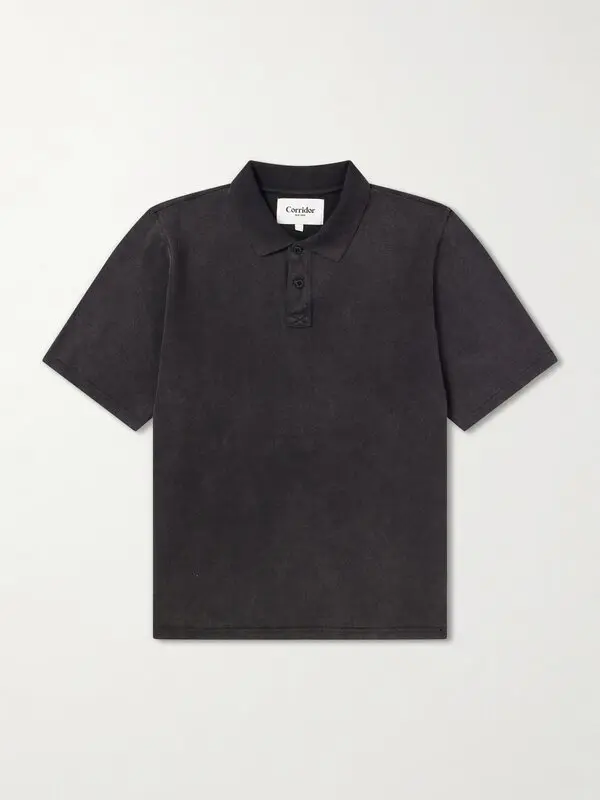 CORRIDOR Garment-dyed Cotton-piqué Polo Shirt - Black