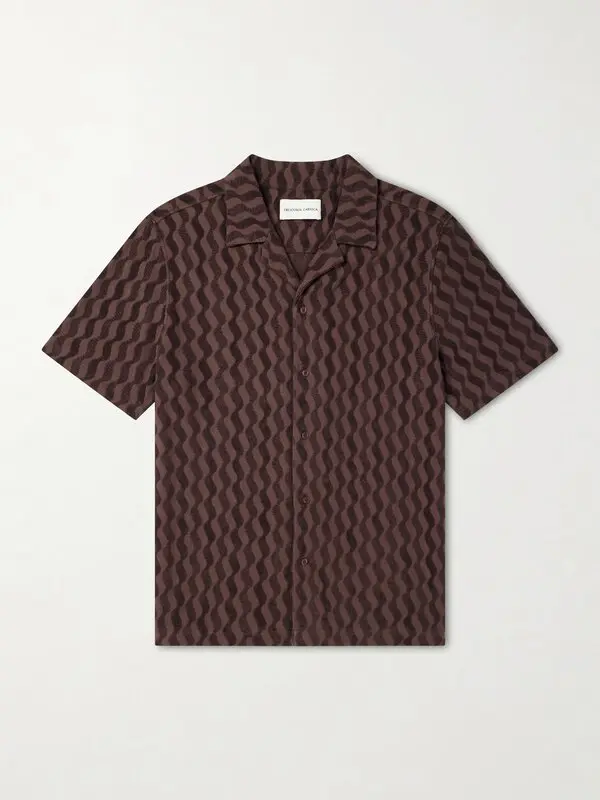 Frescobol Carioca Roberto Terry Cotton And Linen-blend Jacquard Shirt - Brown