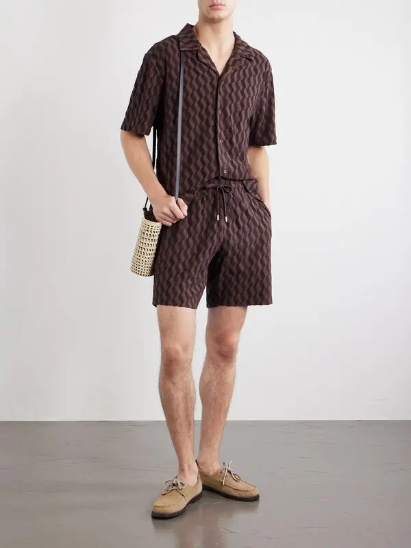 Frescobol Carioca Roberto Terry Cotton And Linen-blend Jacquard Shirt - Brown
