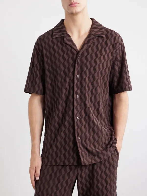 Frescobol Carioca Roberto Terry Cotton And Linen-blend Jacquard Shirt - Brown