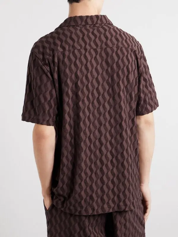 Frescobol Carioca Roberto Terry Cotton And Linen-blend Jacquard Shirt - Brown