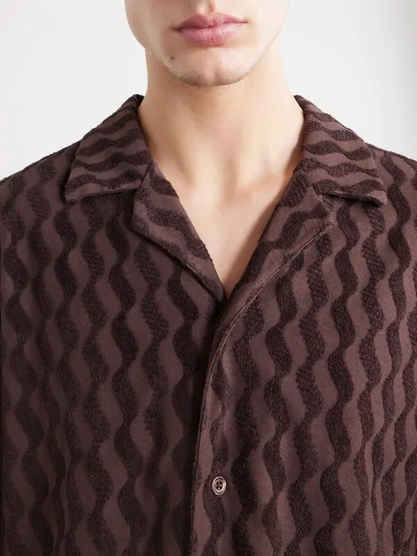 Frescobol Carioca Roberto Terry Cotton And Linen-blend Jacquard Shirt - Brown